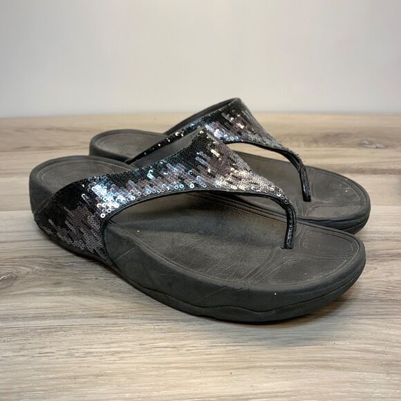 Fitflop | Shoes | Fitflop Electra Women Black Sequin Shiny Thong ...